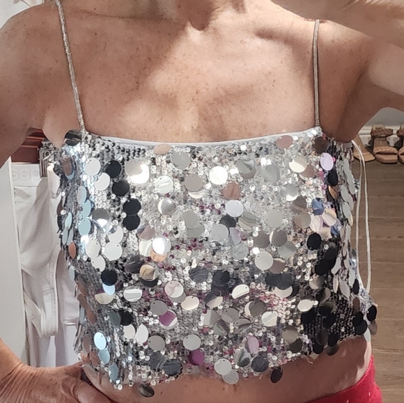 Thirty/Thirty | Tops | Beautiful Silver Sequence Shiny Crop Top With ...